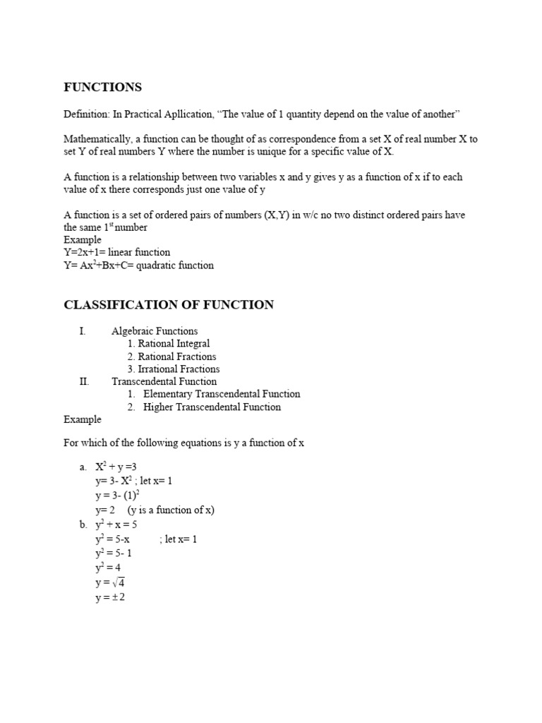 FUNCTIONS PDF Function Mathematics Numbers