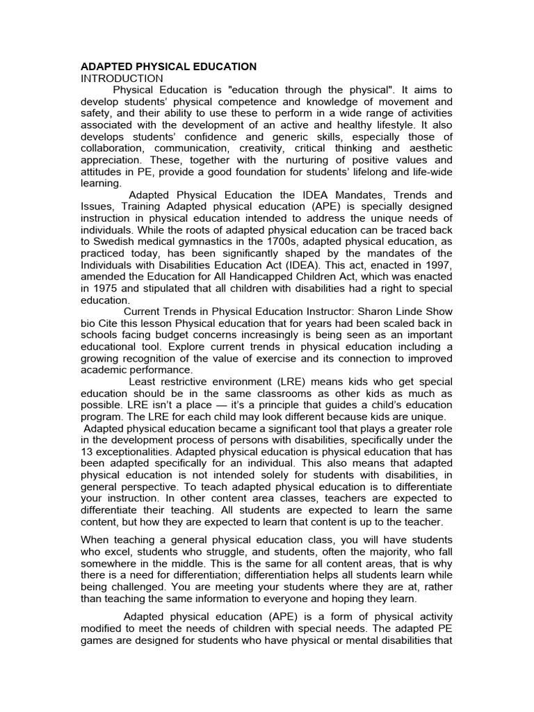 Adapted Physical Education | PDF | Individualized Education Program ...