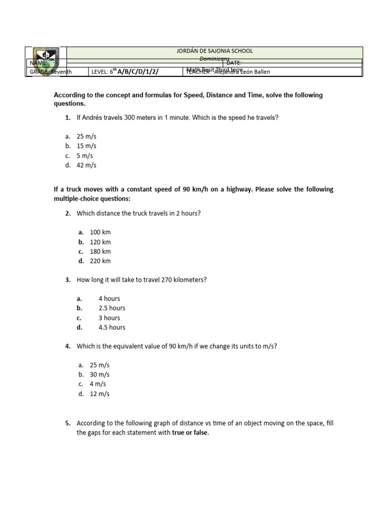 PHYSICS WORKSHEET III TERM RESIT | PDF | Speed | Velocity
