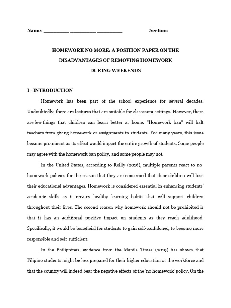 Position Paper Sample | PDF | Homework | Teachers