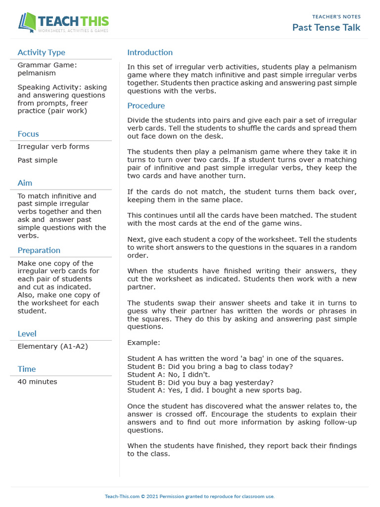Past Tense Talk | Download Free PDF | Verb | Semantic Units