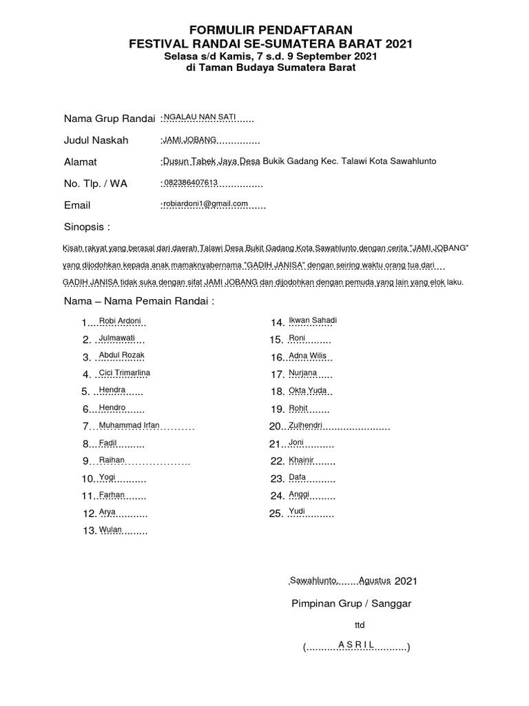 FORMULIR PENDAFTARAN Festival RANDAI 2021 Ok-2 | PDF FORMULIR PENDAFTARAN Festival RANDAI 2021 Ok-2 | PDF