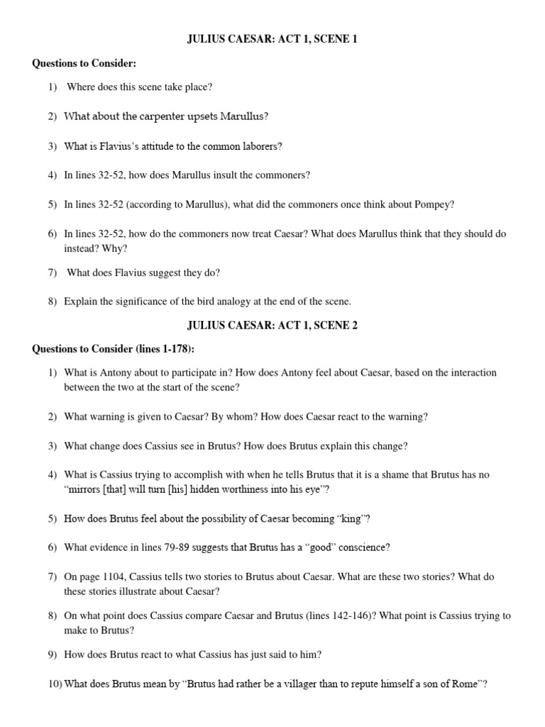 Julius Caesar Act 1 Study Questions | PDF | Julius Caesar | Roman Republic