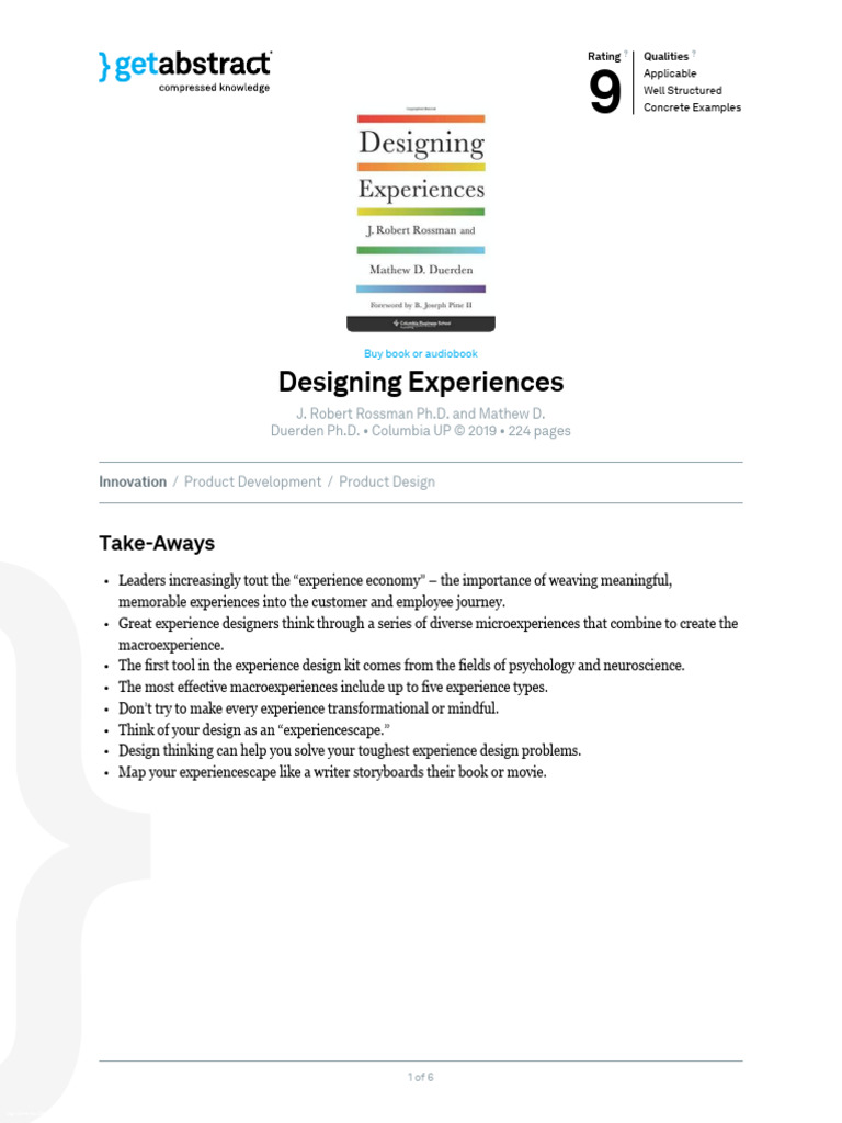 Designing Memorable Experiences Guide | PDF | Experience | Thought