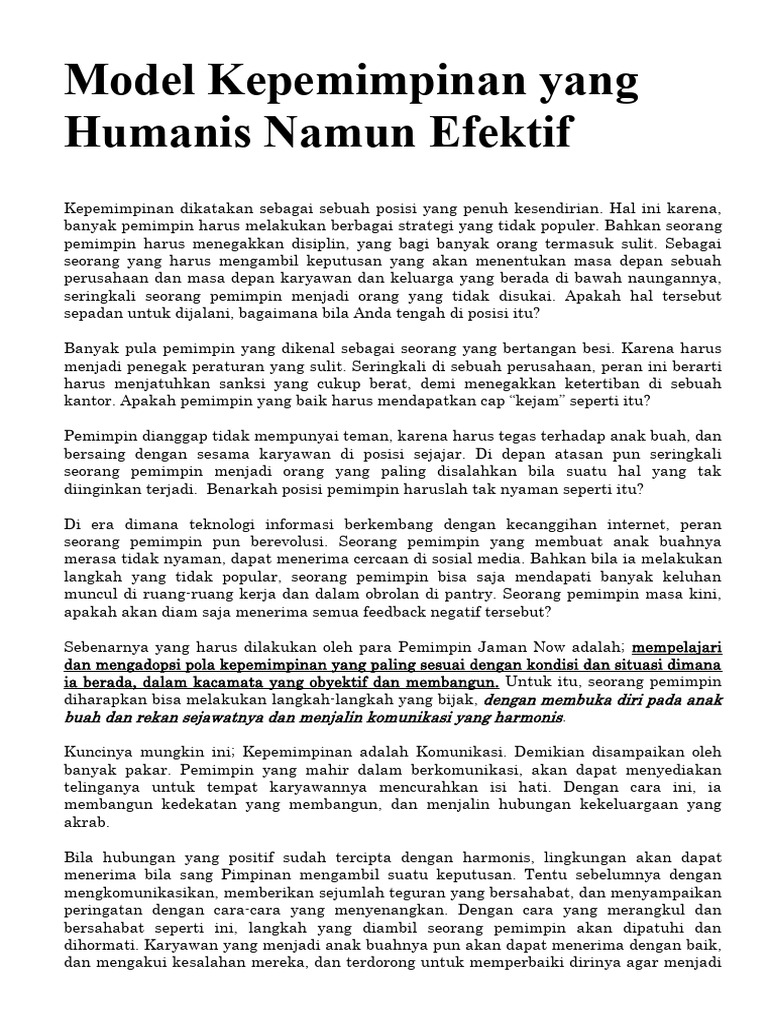 Model Kepemimpinan Yang Humanis Namun Efektif | PDF | Pengembangan Diri