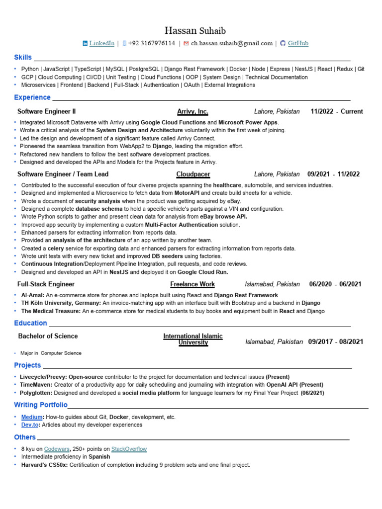 Resume Hassan Suhaib | PDF | Cloud Computing | Software Development