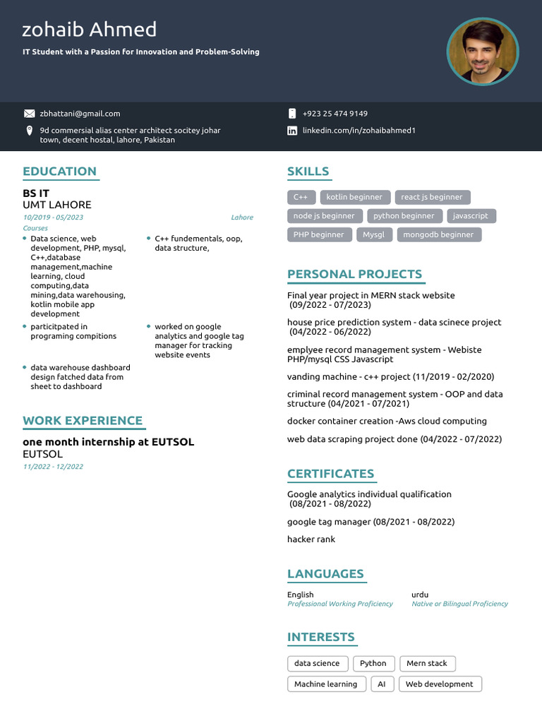 Zohaib's Resume | PDF | Computer Programming | Computing