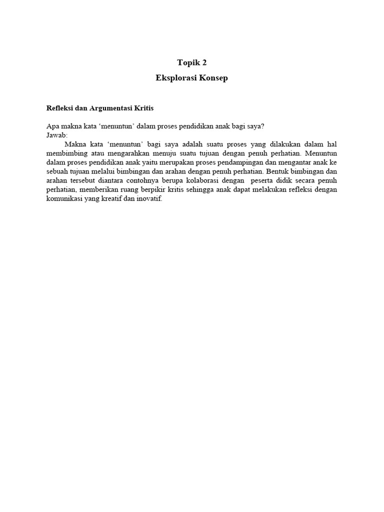 LMS - Topik 2 - Tugas 2 Eksplorasi Konsep - Refleksi Dan Argumen Kritis | PDF
