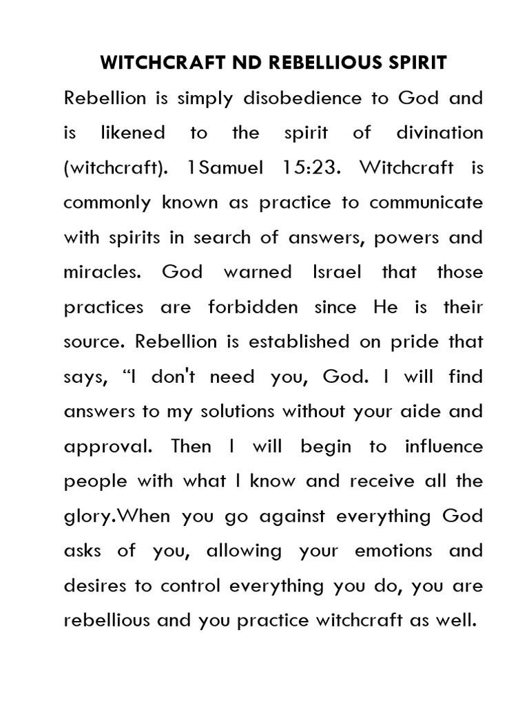 Witchcraft and Rebellious Spirit Edited 1 | PDF | Jesus | God