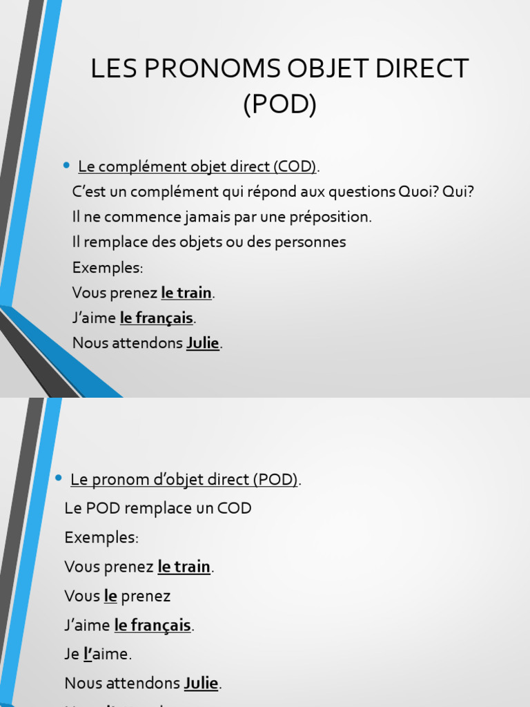 Pronoms d'objet direct expliqués | PDF