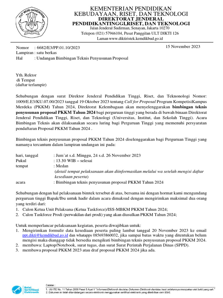 Undangan Bimbingan Teknis Penyusunan Proposal 2024 - PTS LLDIKTI I | PDF