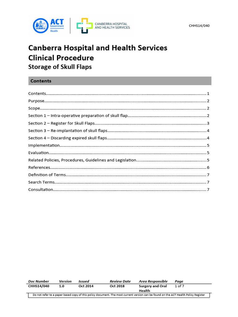 Storage of Skull Flaps | PDF | Surgery | Nursing