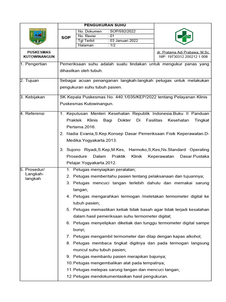Sop Pengukuran Suhu | PDF