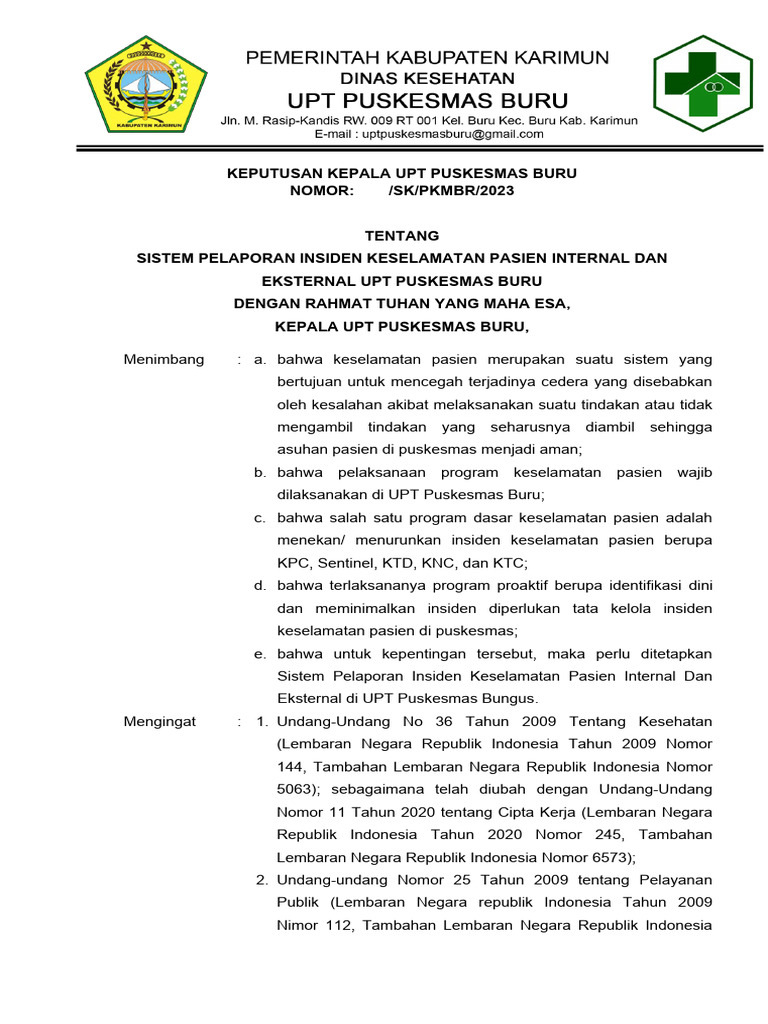 541 (A) SK PELAPORAN INSIDEN KESELAMATAN PASIEN | PDF | Pengelolaan Keuangan & Uang ...