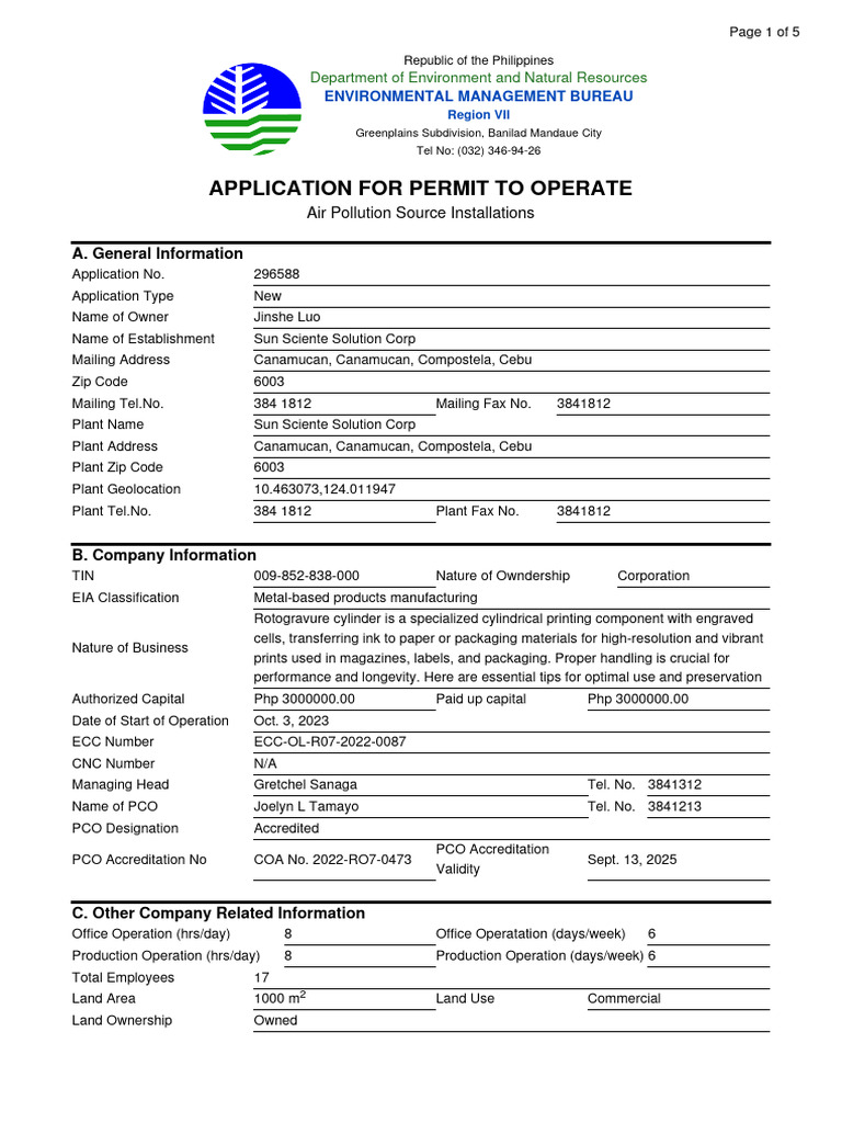 File 2. Application for Permit to Operate | PDF | Steel | Industrial ...