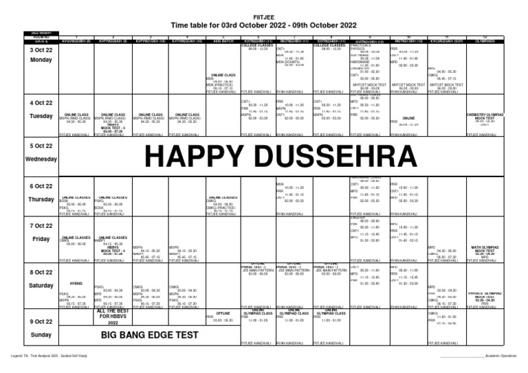 TIME TABLE W41 (03rd October - 09th October 2022) | PDF