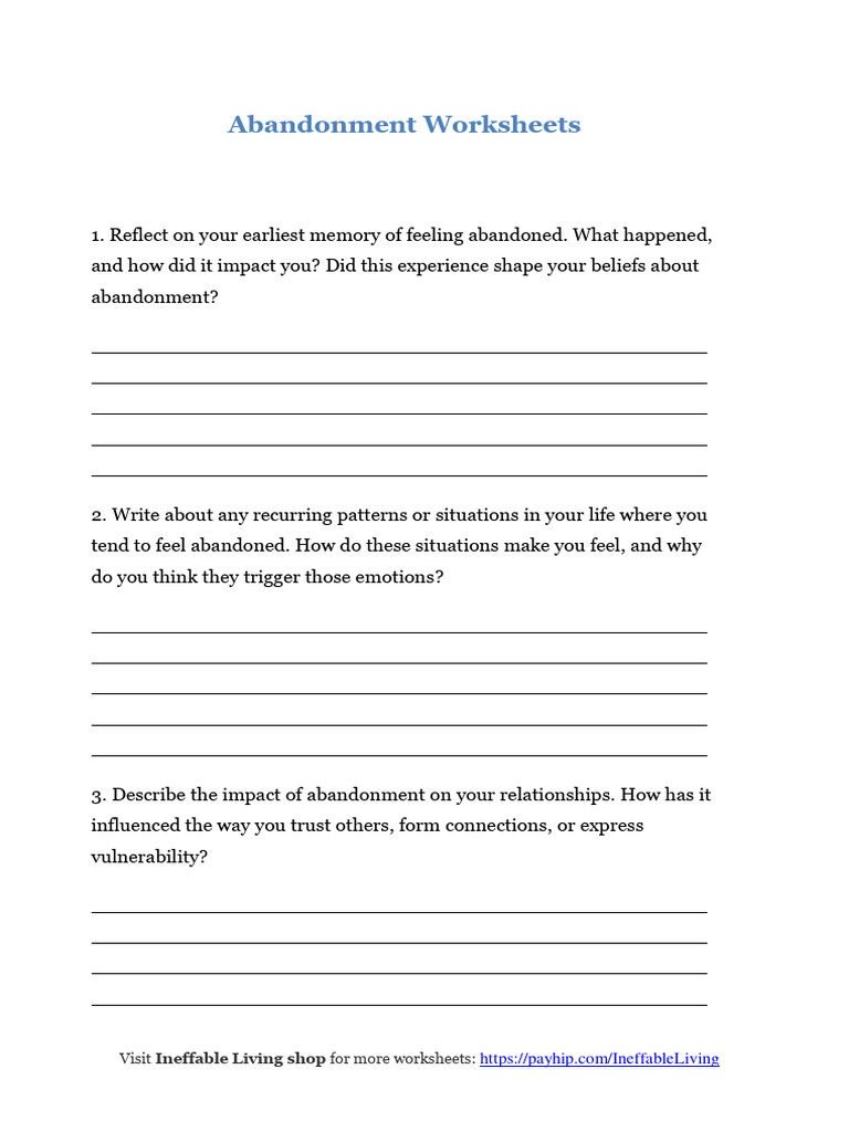 Abandonment Healing Worksheets | PDF