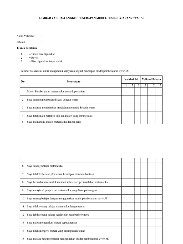 Instrumen Lembar Validasi | PDF