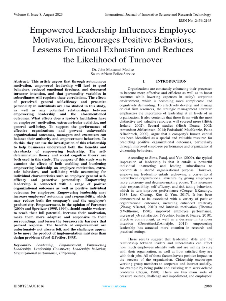 Empowered Leadership Influences Employee Motivation, Encourages ...