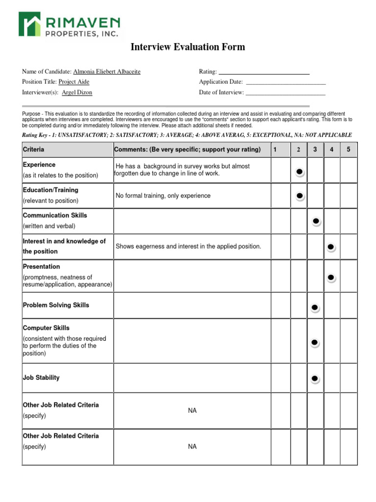 Interview Evaluation Form | PDF | Evaluation | Behavior Modification