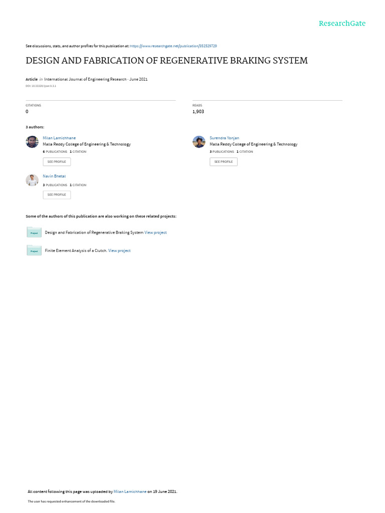 Design And Fabrication Of Regenerative Braking System Pdf Brake Vehicles