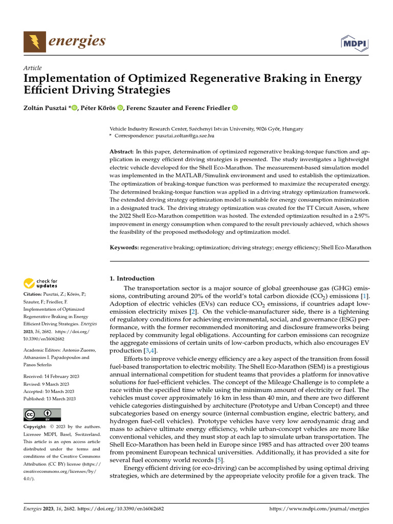 Implementation Of Optimized Regenerative Braking In Energy Efficient