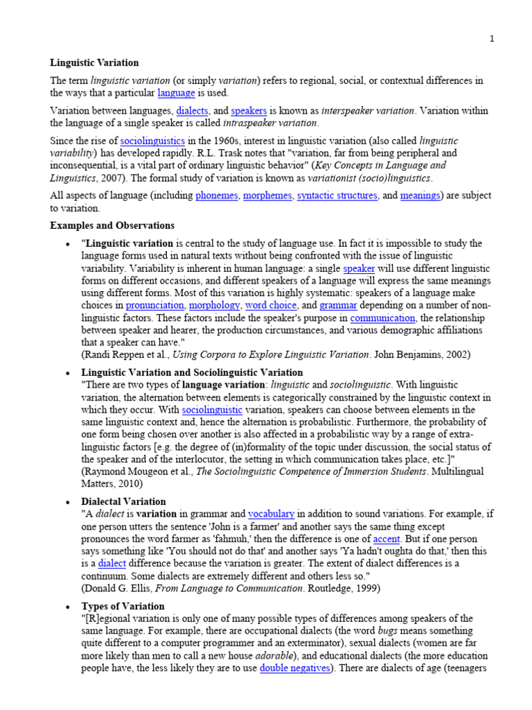 Linguistic Variation | PDF | Linguistics | English Language