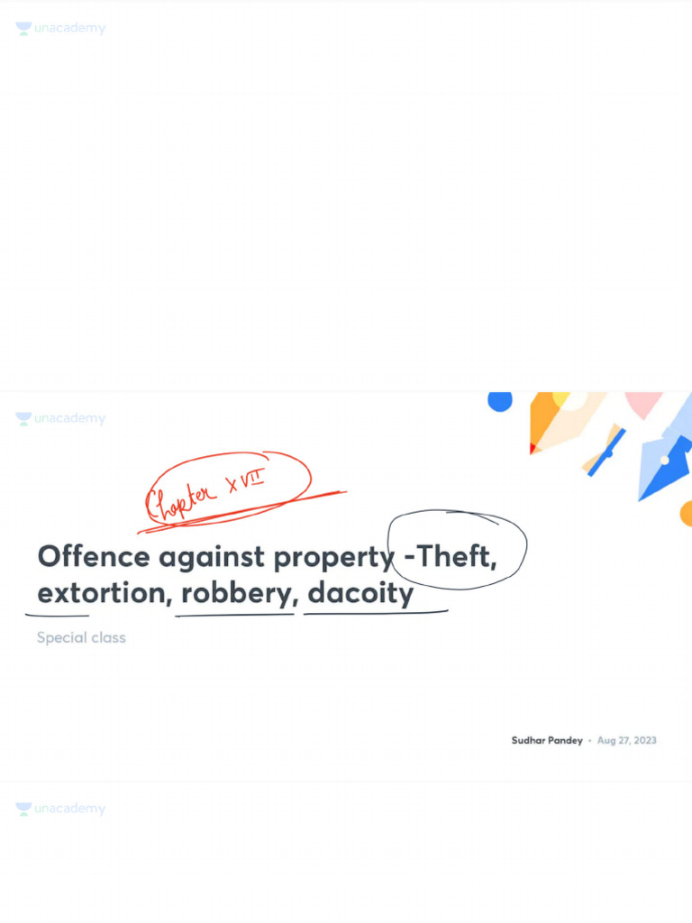 Offence Against Property Theft Extortion Robbery Dacoity With Anno | PDF