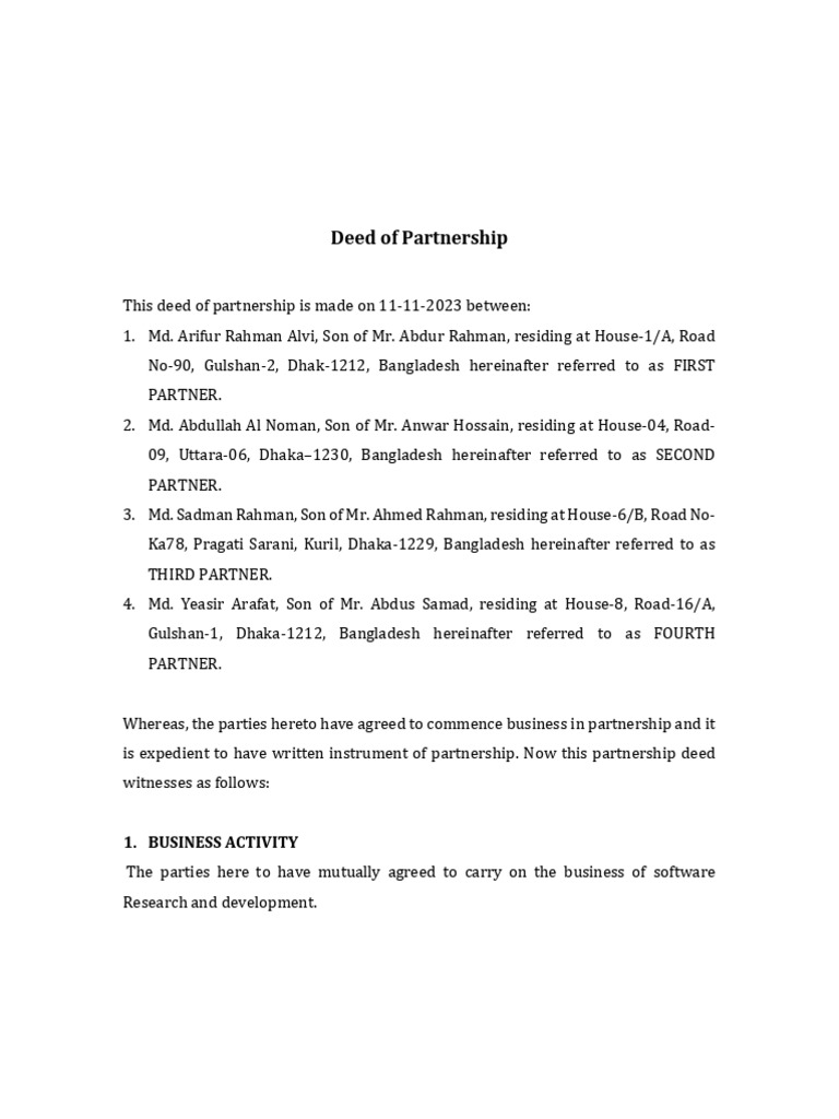 Partnership Deed Format2 | PDF | Partnership | Banks