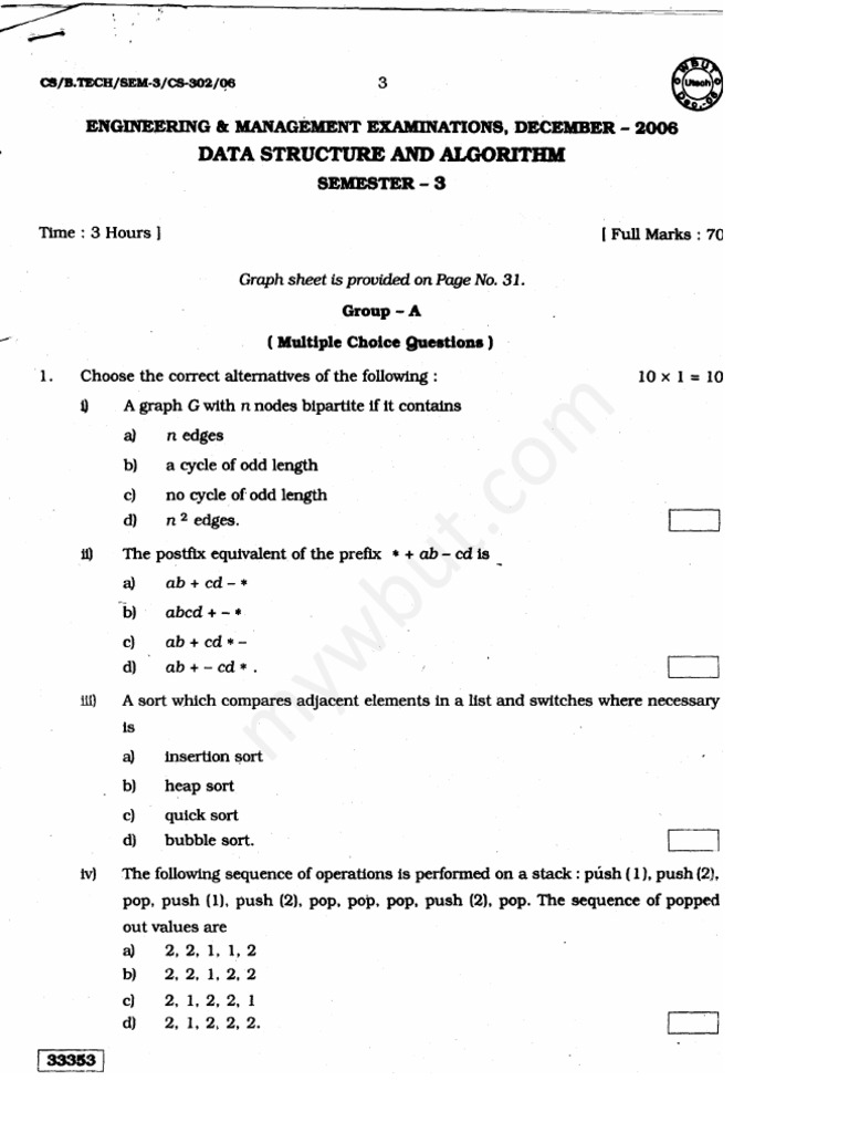 Data Structures and Algorithms Sample Paper 1 | PDF Data Structures and Algorithms Sample Paper 1 | PDF