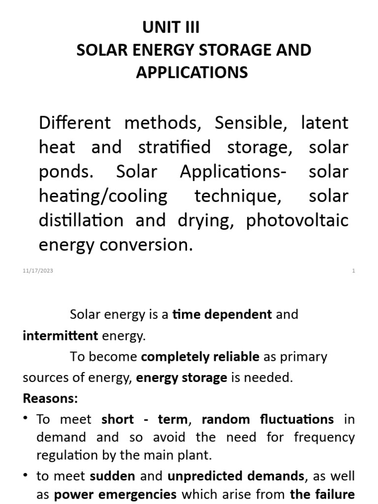 Solar Energy Storage Methods and Uses | PDF | Energy Storage | Solar Energy