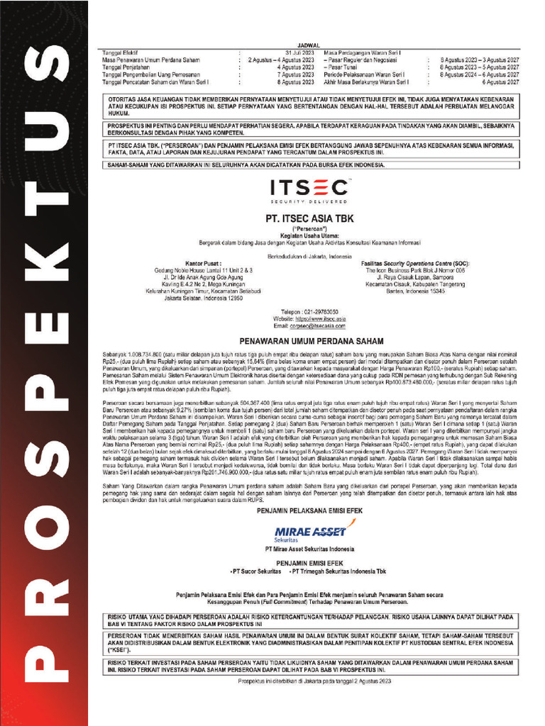 Prospektus Penawaran Umum Saham ITSEC | PDF | Pengelolaan Keuangan & Uang