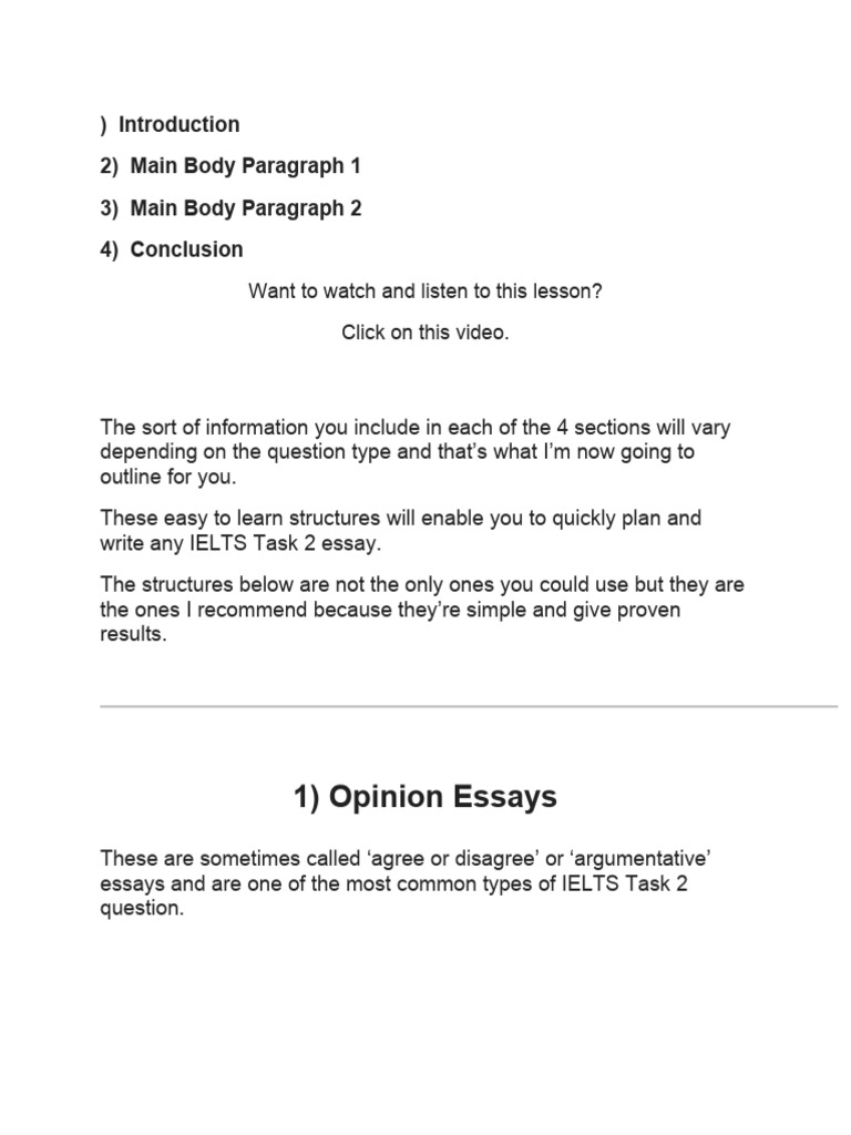 IELTS Task 2 Essay Structures | PDF | Career & Growth