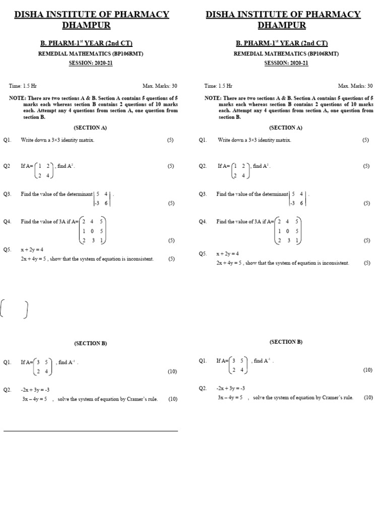 Remedial Mathematics CT 2 Paper Format | PDF | Mathematics | Algebra