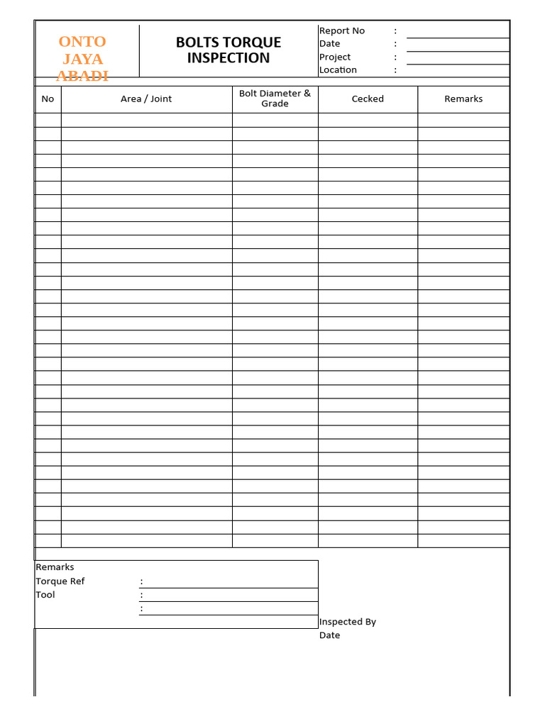 Bolt Torque Inspection Report | PDF | Technology & Engineering