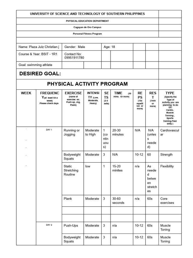 Fitness Program | PDF | Aerobic Exercise | Physical Exercise