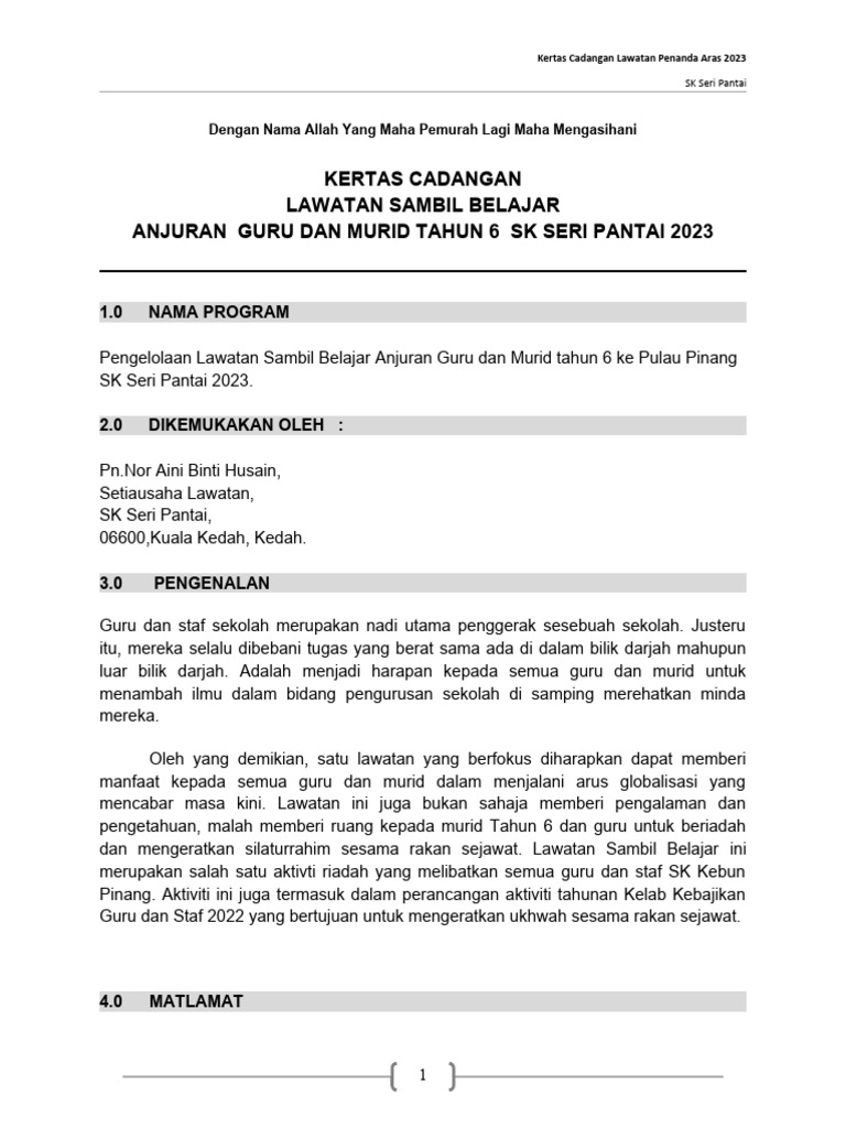 Kertas Cadangan Lawatan Ke Cameron | PDF