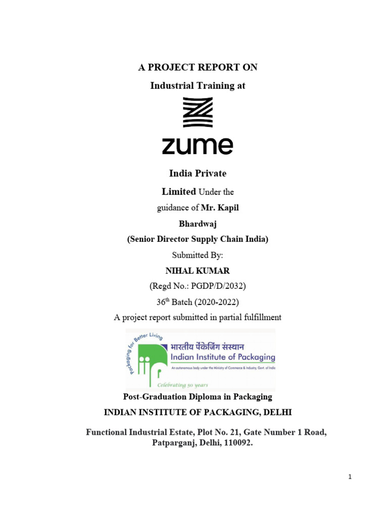 Industrial Training Report: Zume India | PDF | Plastic | Paper