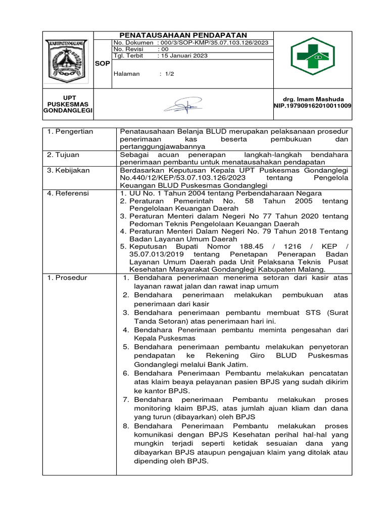 Prosedur Penatausahaan Pendapatan BLUD | PDF