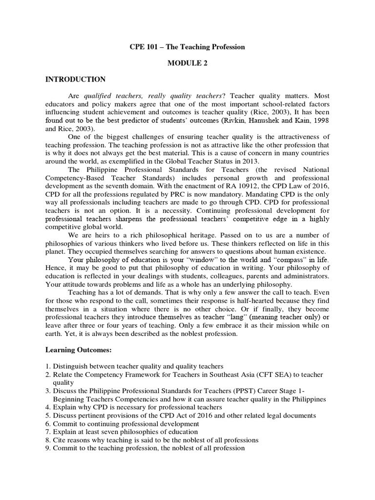CPE 101 Module 2 | PDF | Learning | Teachers