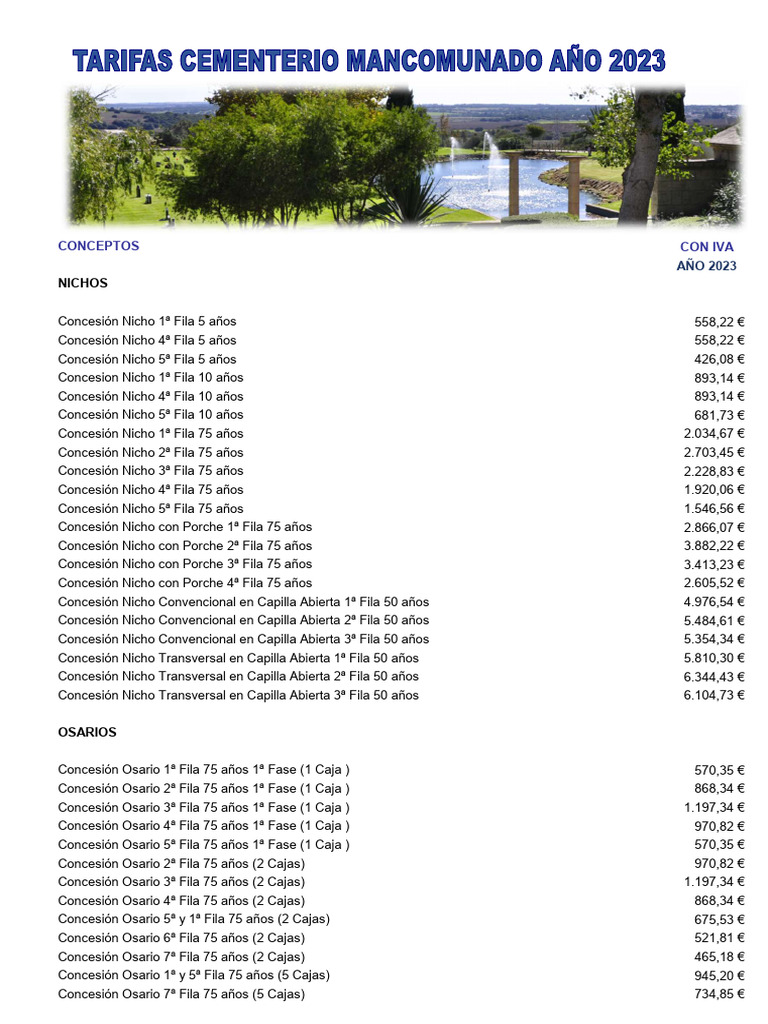 Tarifas Cemabasa Mancomunado | PDF | Cremación | Costumbres de muerte