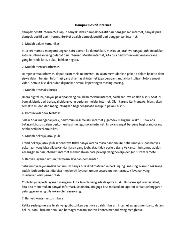 Kelas 9 Dampak Positif Internet | PDF