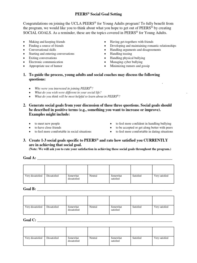 PEERS For Young Adults Goal Setting-1 | PDF | Bullying | Goal