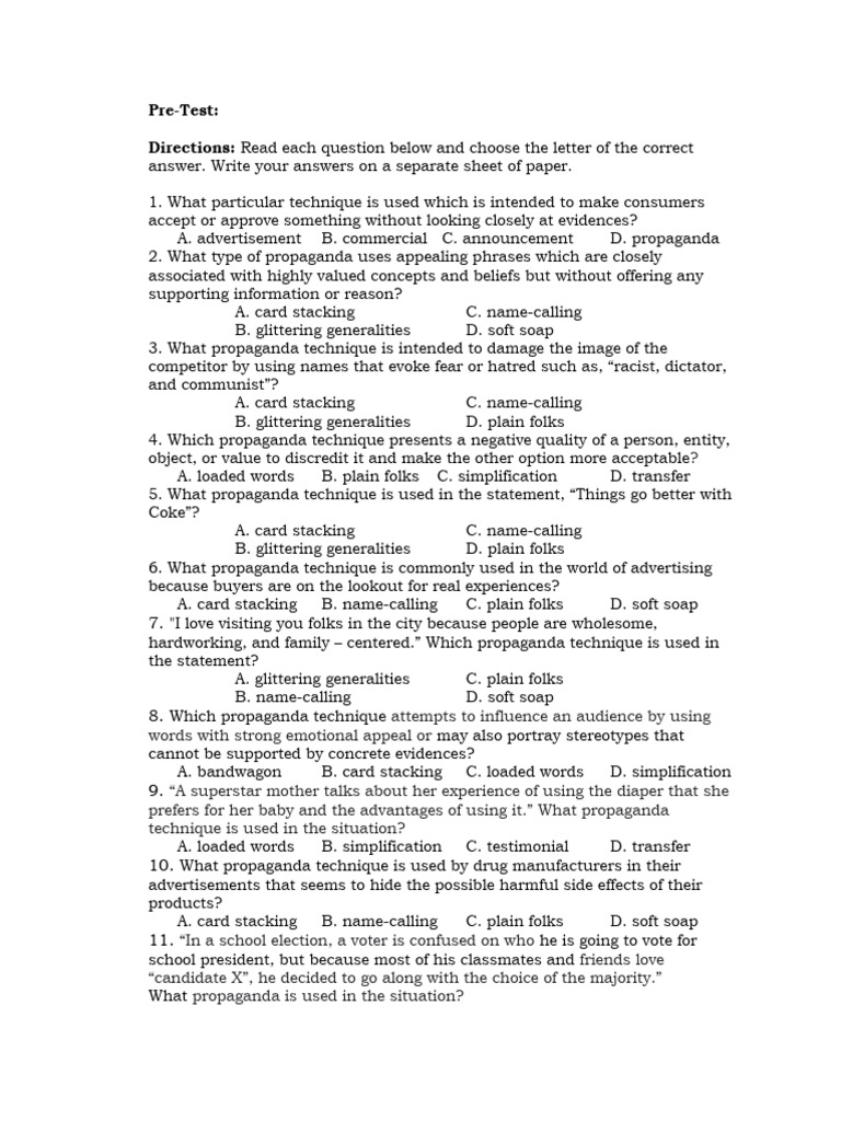 Pre-Test Propaganda | PDF | Propaganda | Advertising