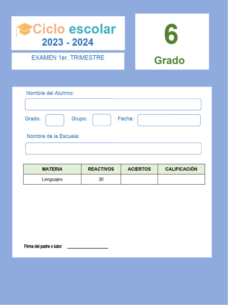 Evaluacion Trimestral Bloque1 Sexto Grado 2023 2024 | PDF | Adverbio ...