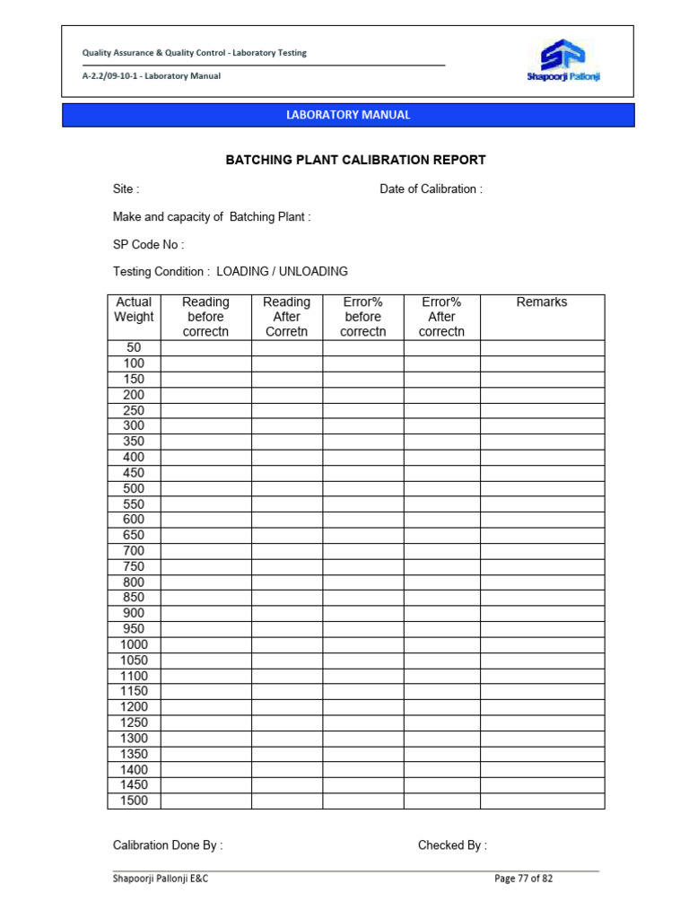 Batching Plant Calibration Report | PDF