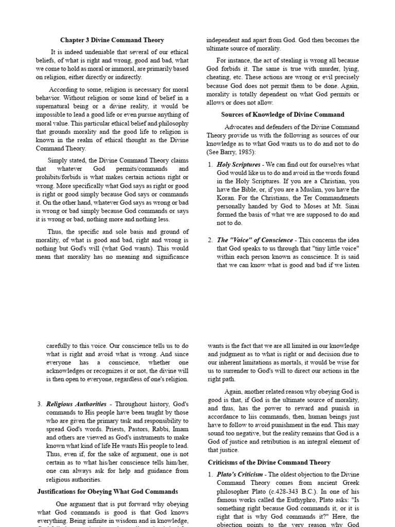 Chapter 3 Divine Command Theory | PDF | Divine Command Theory | God