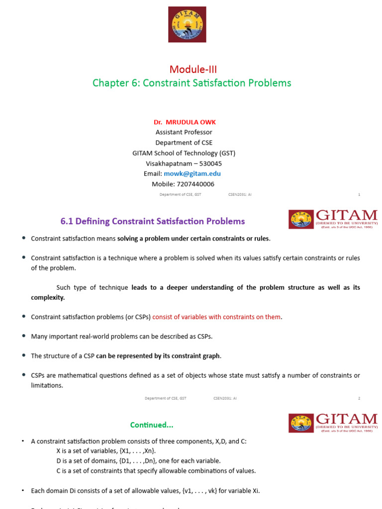 AI-Module3-2-Constraint Satisfaction Problems | PDF | Theoretical Computer Science | Mathematics