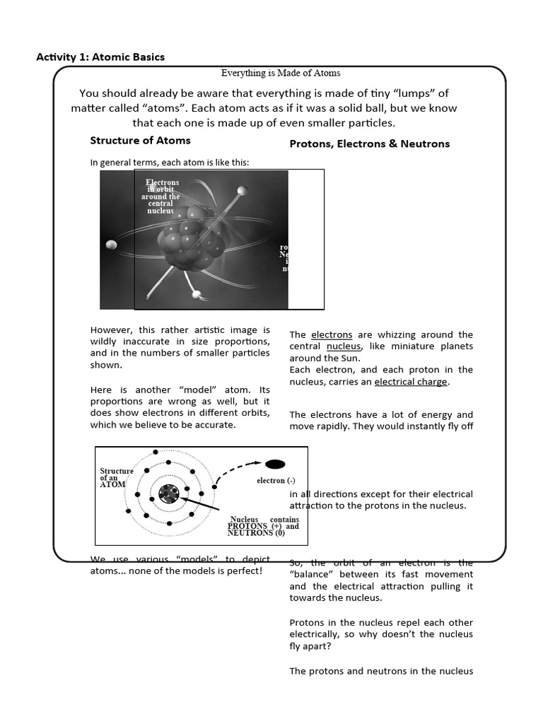 Activity 1a Atomic Structure Basics | PDF | Atoms | Atomic Nucleus Activity 1a Atomic Structure Basics | PDF | Atoms | Atomic Nucleus