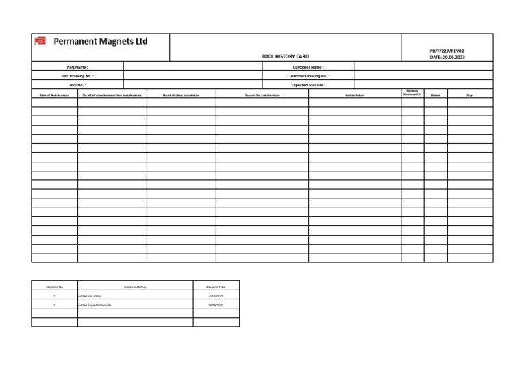 Tool history card (1) | PDF